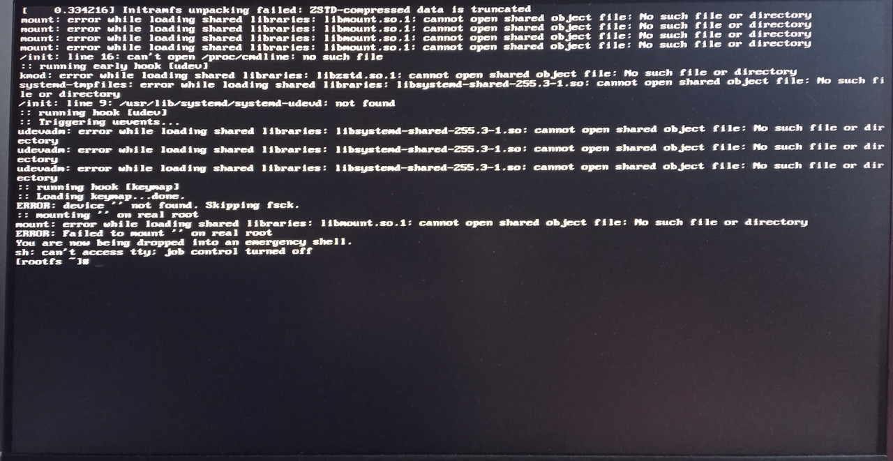 Initramfs unpacking failed: ZSTD-compressed data is truncated [SOLVED] / Newbie Corner / Arch ...